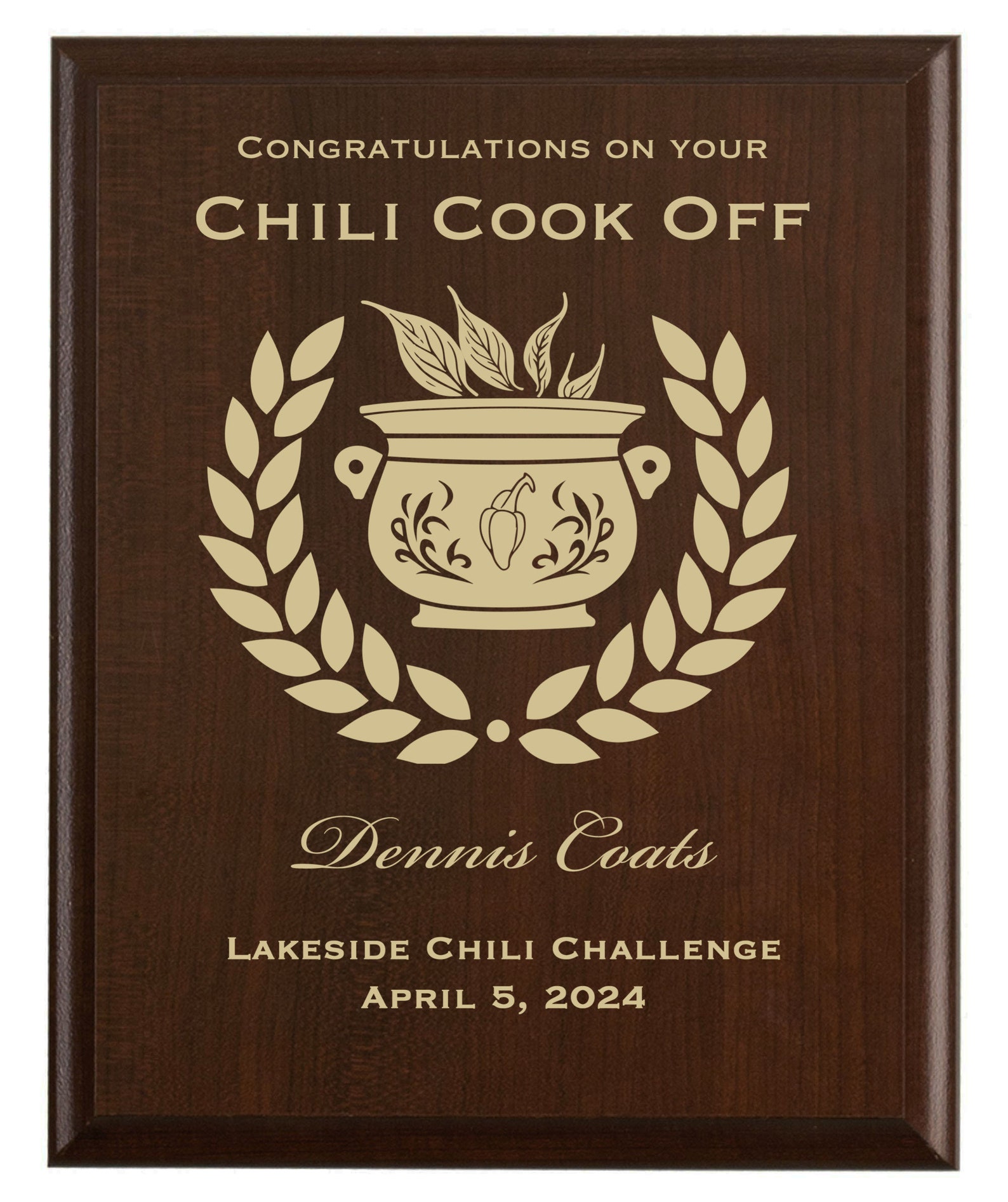 Chili Cook off Award Plaque Personalized Plaque for a Chili - Etsy
