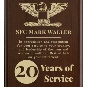 Military Retirement Award Plaque | Personalized US Armed Forces Retired ...