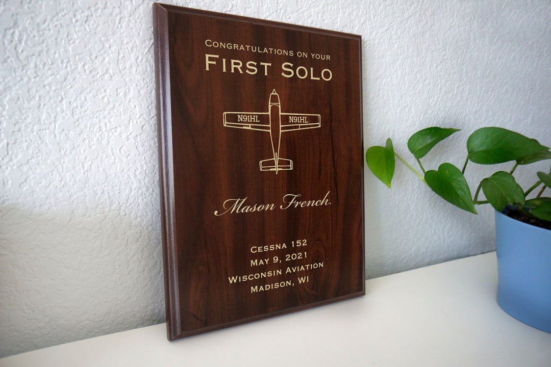 First Solo Flight Award | Personalized Airplane Pilots First Solo Gift ...