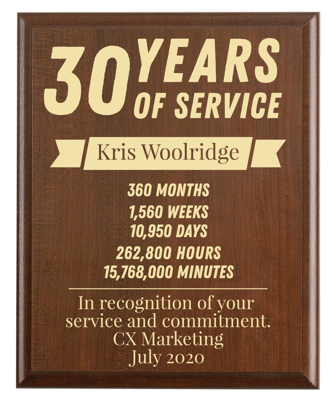 30 Year Work Anniversary Gift Award | Thirty Years of Service Employee ...