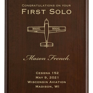 First Solo Flight Award | Personalized Airplane Pilots First Solo Gift ...