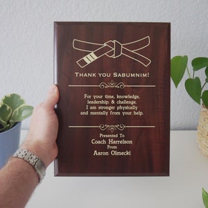 Taekwondo Sabumnim Thank You Gift | TKD Coach Plaque From a Student or ...