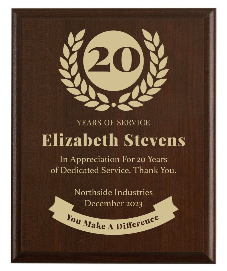 20 Year Work Anniversary Gift Award | Twenty Years of Service Employee ...