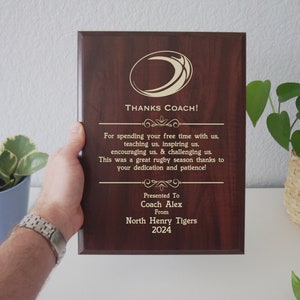Rugby Coach Thank You Gift | End of Season Award Plaque From the Rugby ...