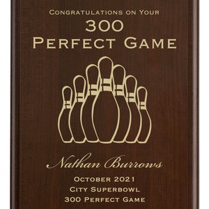 Perfect Game Bowling Award | 300 Pin Score Gift | Personalized ...