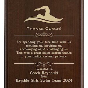 Swim Coach Thank You Gift | End of Season Award Plaque From the ...