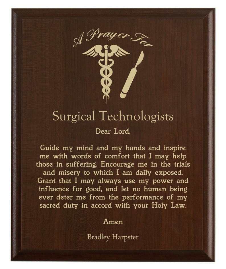 Surgical Technologist Prayer Plaque | Awareness Anticipating Needs When ...