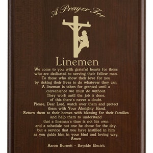Linemans Prayer Plaque | Lineman Linefamily Gift | Personalized Linemen ...