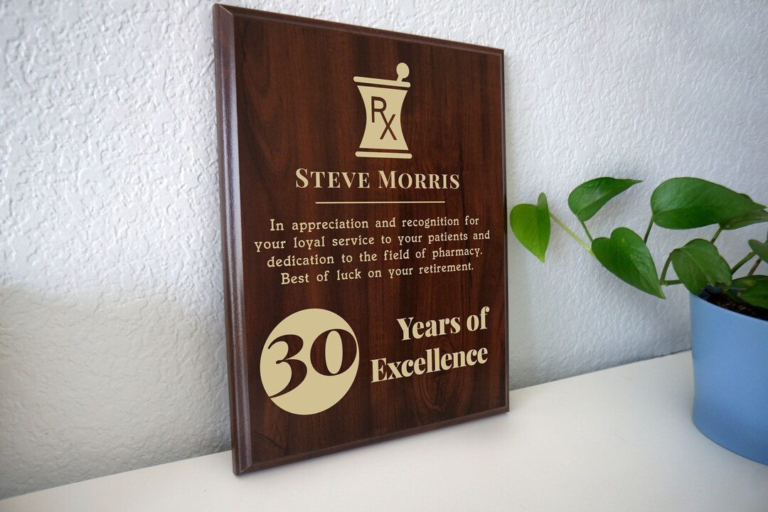 Pharmacist Retirement Gift | Retiring Pharmacy Plaque Award ...