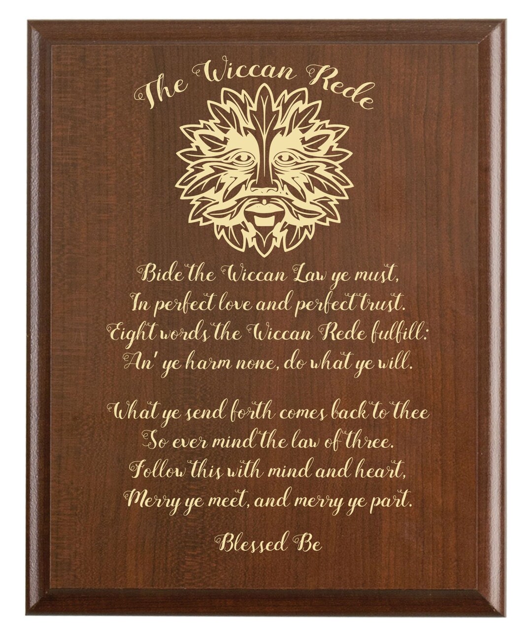The Wiccan Rede Plaque Greenman - Witch Decor, An' It Harm None - Green ...