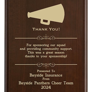 Cheer Sponsor Thank You Gift | Sponsorship Award Plaque From the ...