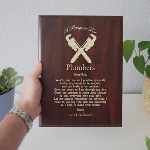 Plumber Prayer Plaque | Personalized Union Plumber Gift | A Plumbing ...