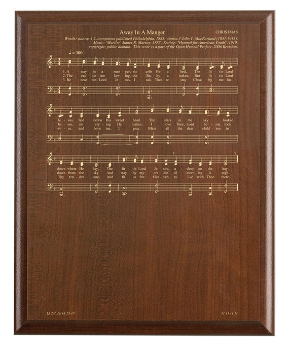 Away In A Manger Christmas Carol Sheet Music Engraved Classic | Etsy