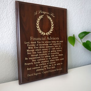 Financial Advisor Prayer Plaque | Personalized Financial Advisor's Gift ...