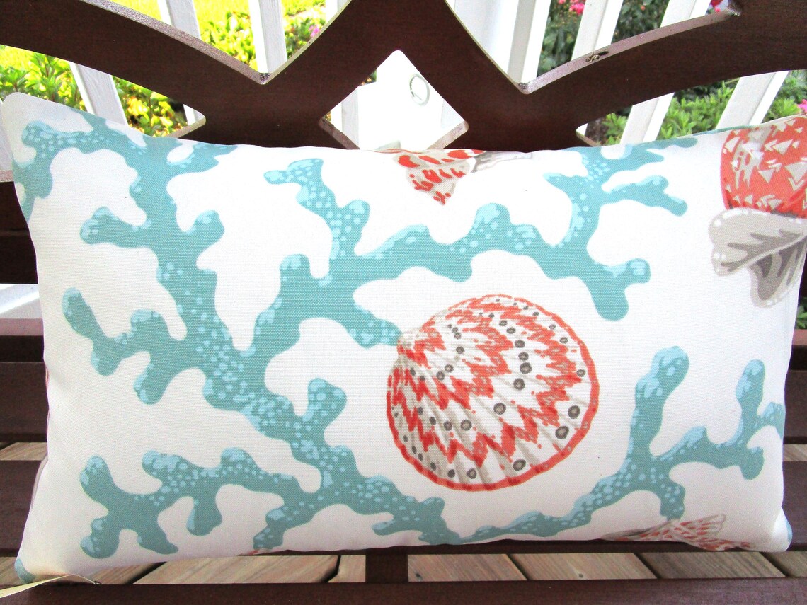 Beach Coral Outdoor Pillow Cover: Nautical Coastal Accent Pillow ...