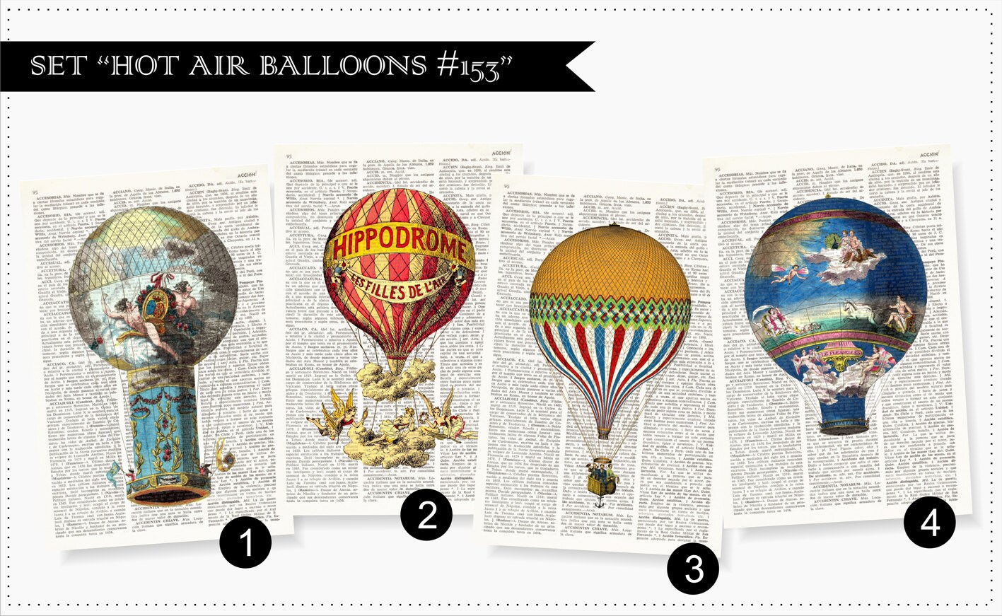 HOT AIR BALLOONS Dictionary Art Print Set Prints on - Etsy