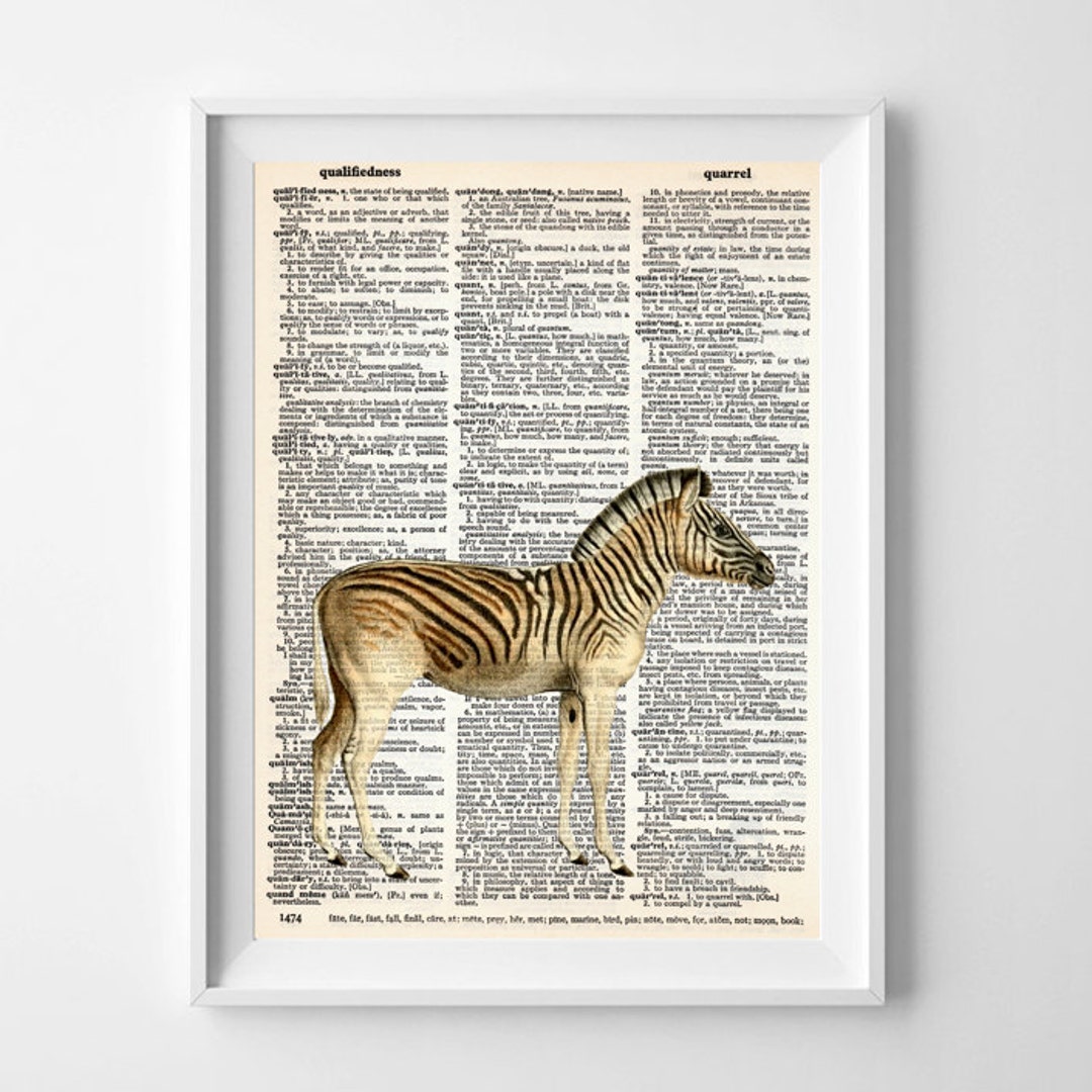 ZEBRA Dictionary Art Print, Safari Nursery Art, Jungle Baby Shower ...