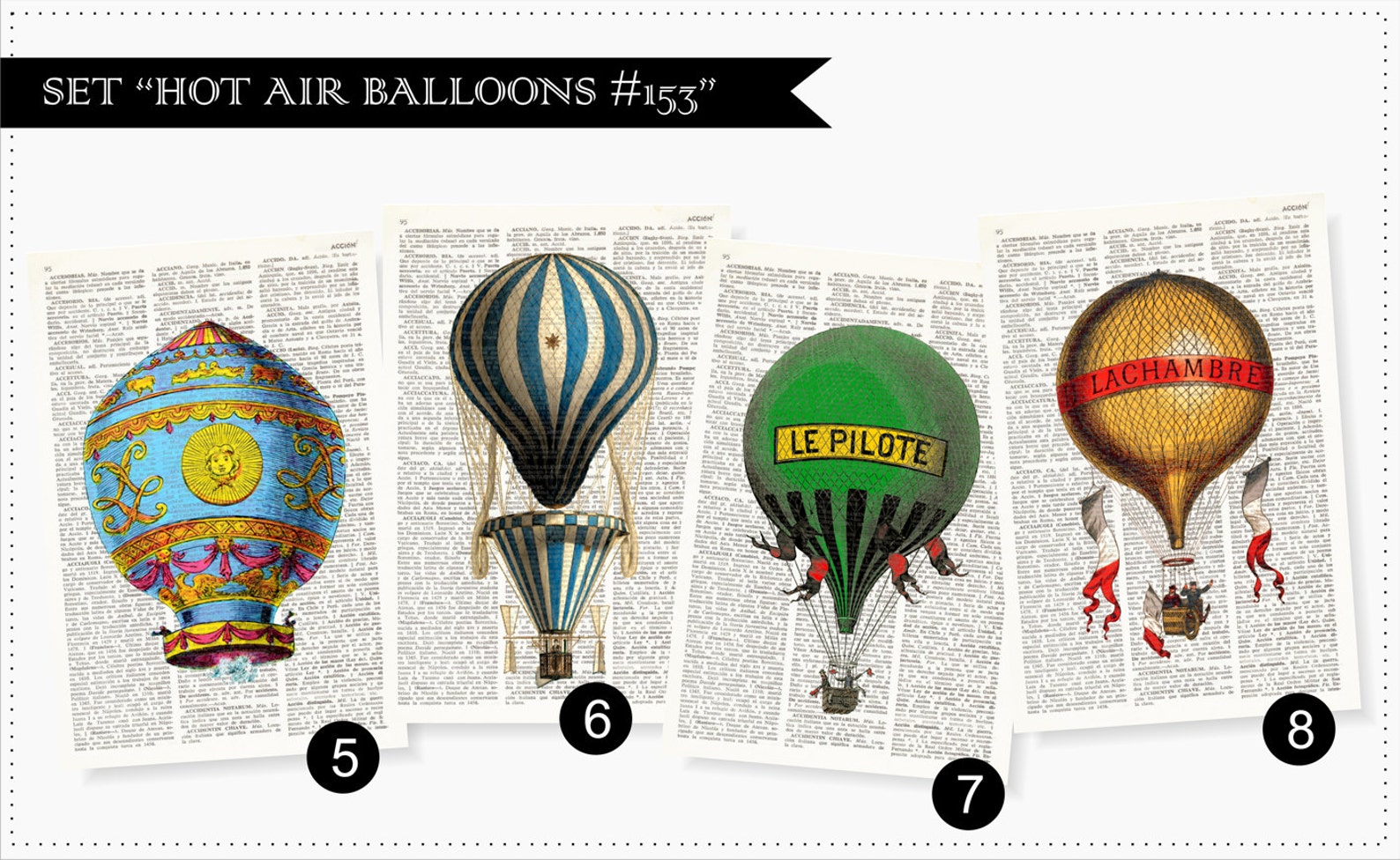 HOT AIR BALLOONS Dictionary Art Print Set Prints on - Etsy
