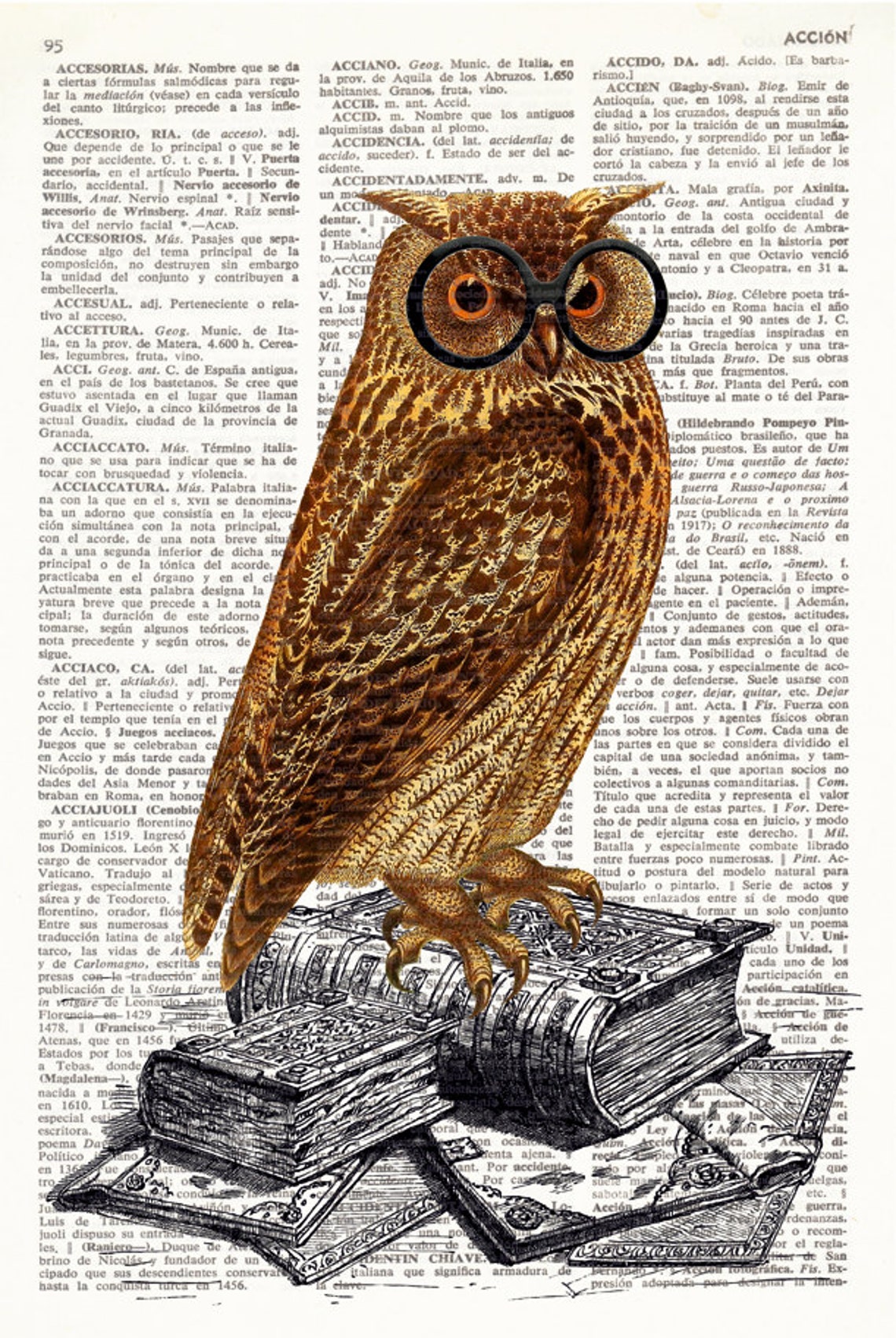 Dictionary Art Print NERD OWL Vintage Illustration Wise Owl - Etsy