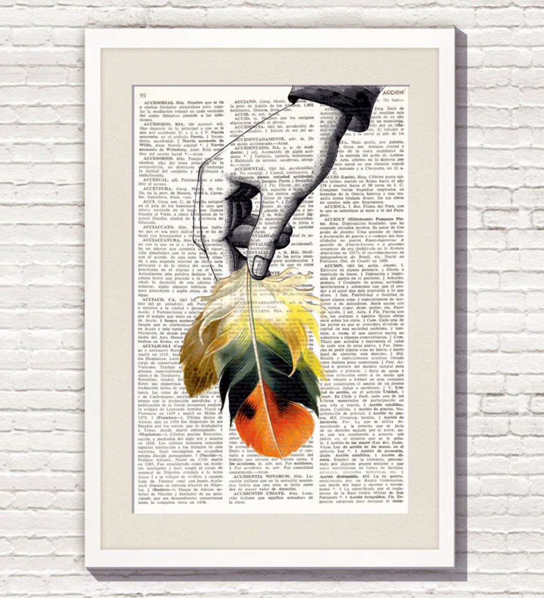 Dictionary Art Print HAND AND FEATHER, Vintage Illustration, Vintage ...