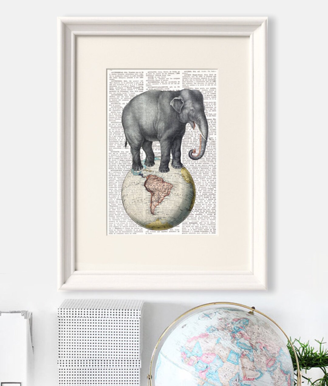 ELEPHANT Over the WORLD Dictionary Art, World Globe Elephant, Elephant ...