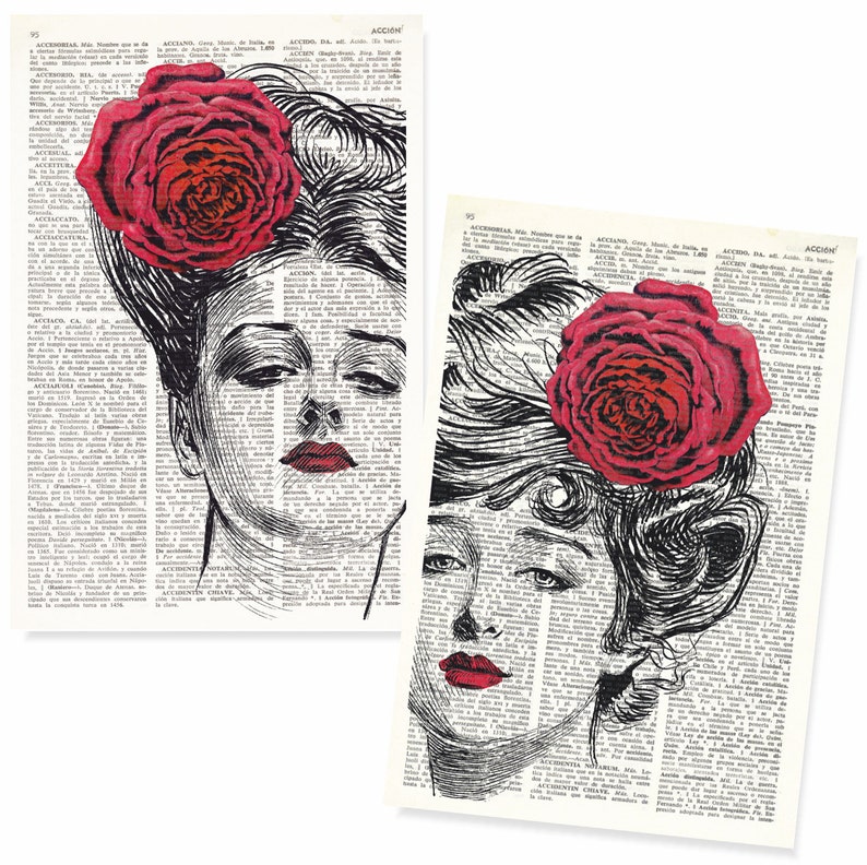 Dictionary Page Art WOMAN IN RED-2, Dictionary Art Print, Dictionary ...