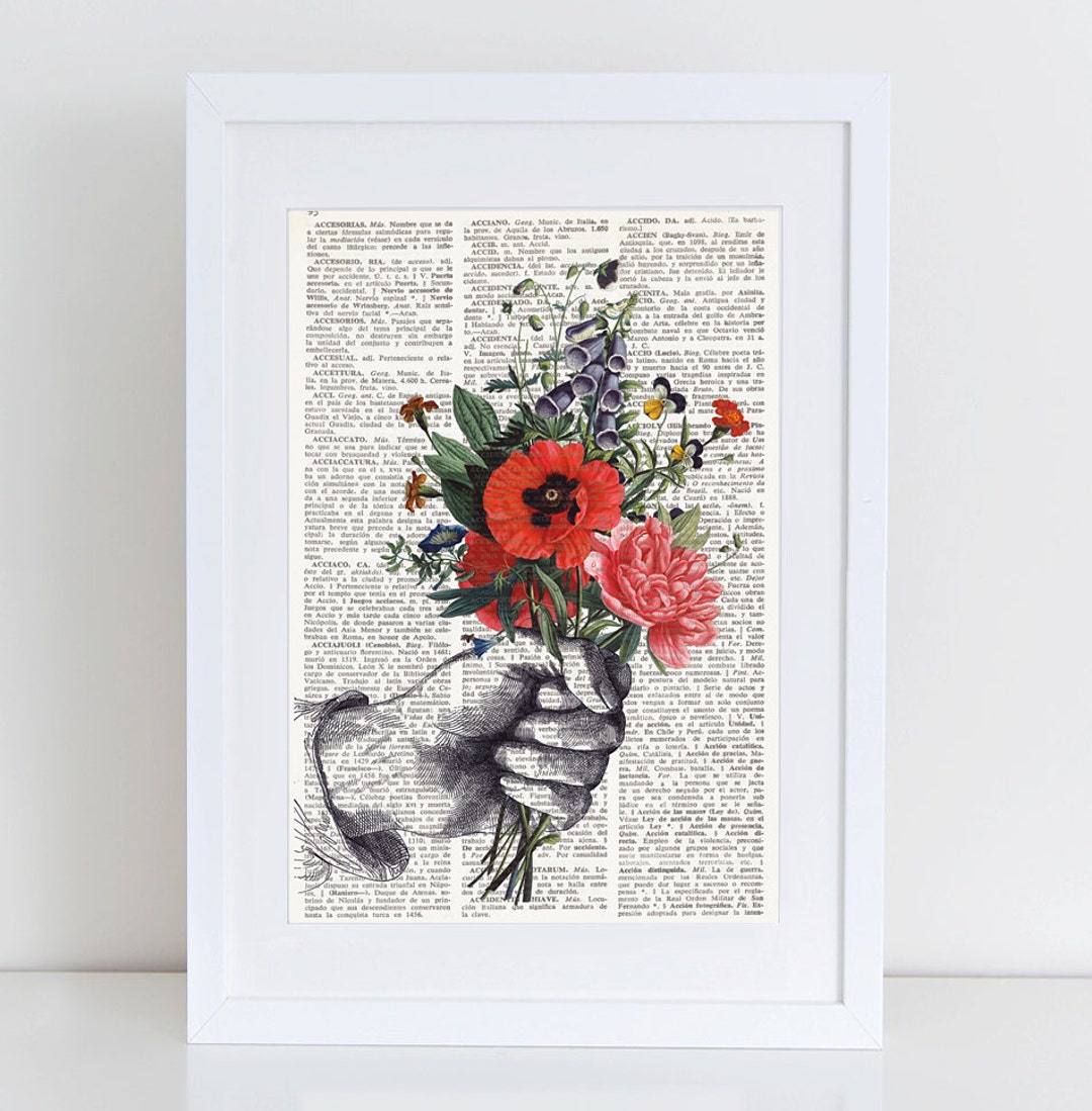 Dictionary Art Print HAND With FLOWERS, Botanical Dictionary Art ...