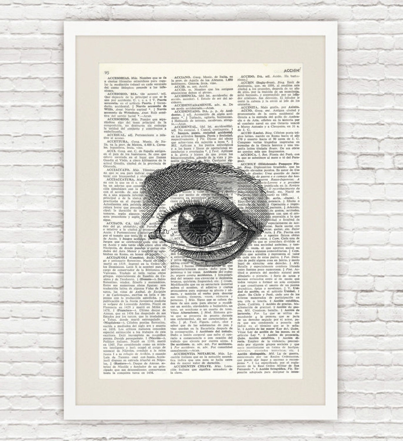 Vintage Illustration Printed on DICTIONARY Paper THE EYE, Dictionary ...