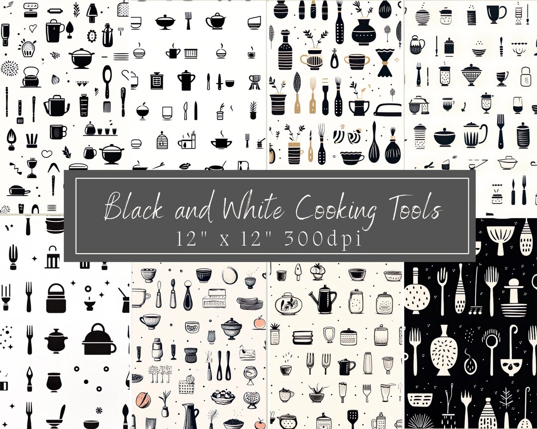 Black and White Cooking Patterns Digital Download - Etsy