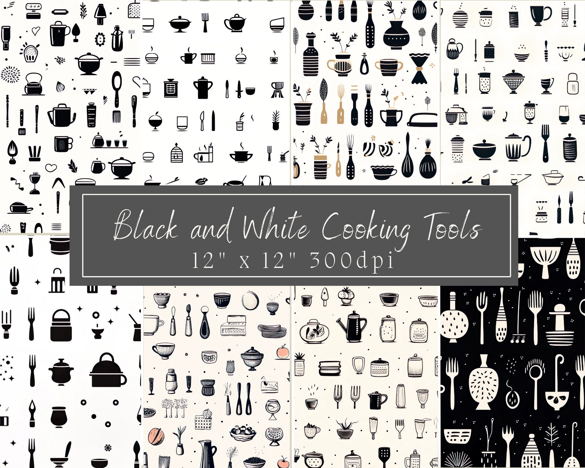 Black and White Cooking Patterns Digital Download - Etsy