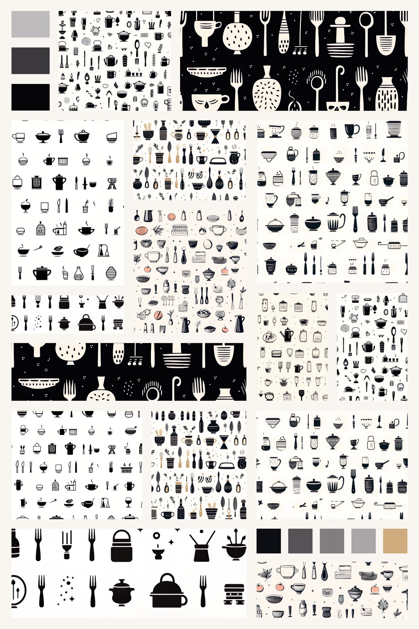 Black and White Cooking Patterns Digital Download - Etsy