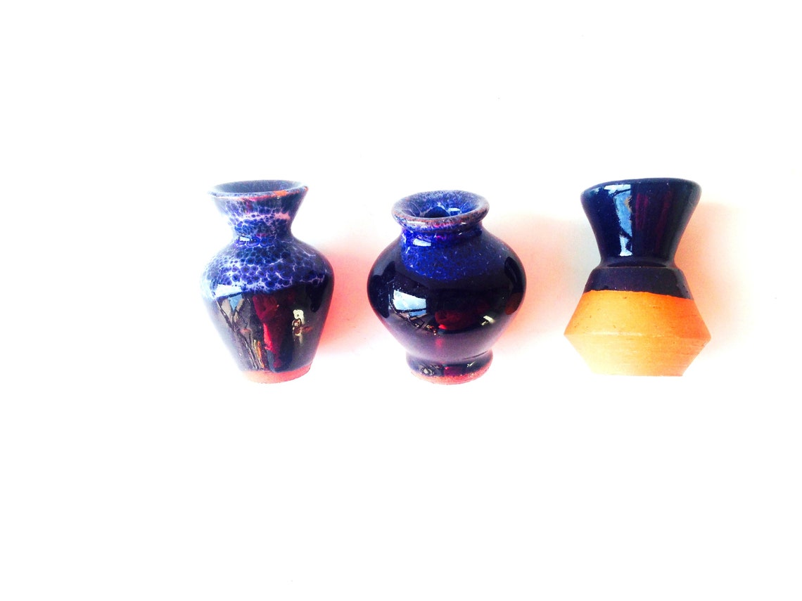Pottery Miniature POTTERY Set of Three Blue Enamel on - Etsy