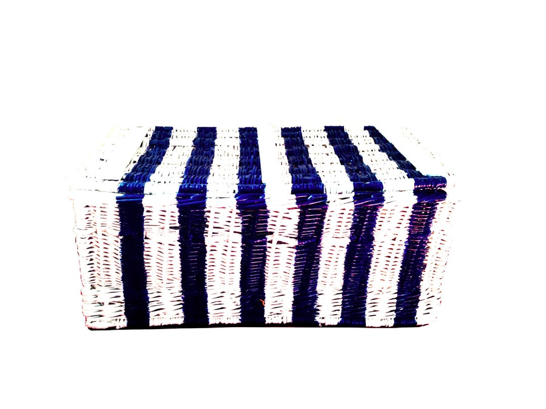 Wicker Chest With Rope Handles Sailors Chest Blue And White Stripes Wicker Trunk For Storage