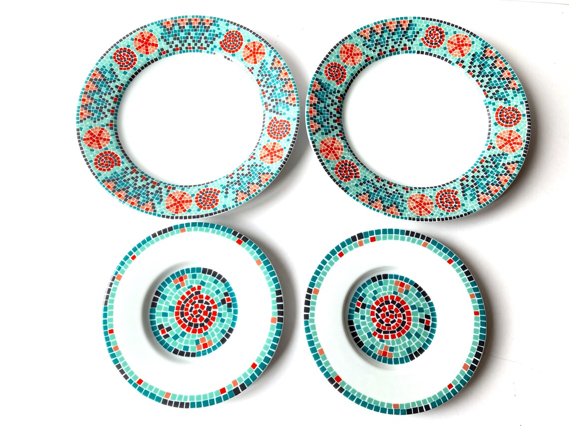 Plates and Saucers 4 Pieces From the MOSAIC Dinnerware Set - Etsy