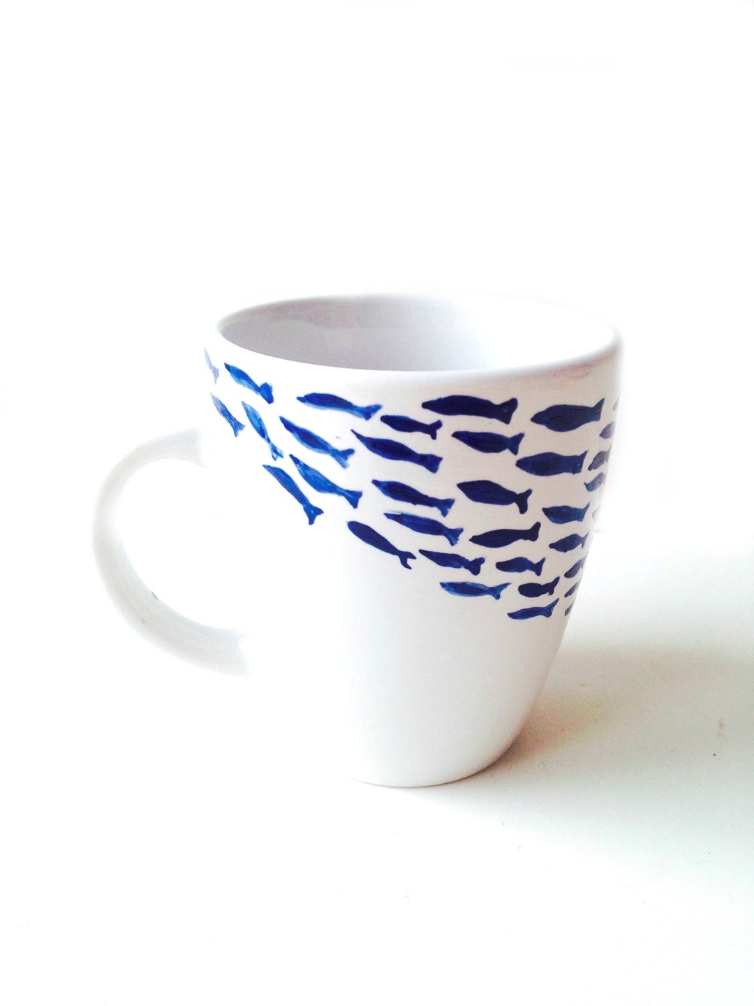 Teacup or Coffee Cup FINOLHU Minimalist Blue Design School of Fish ...