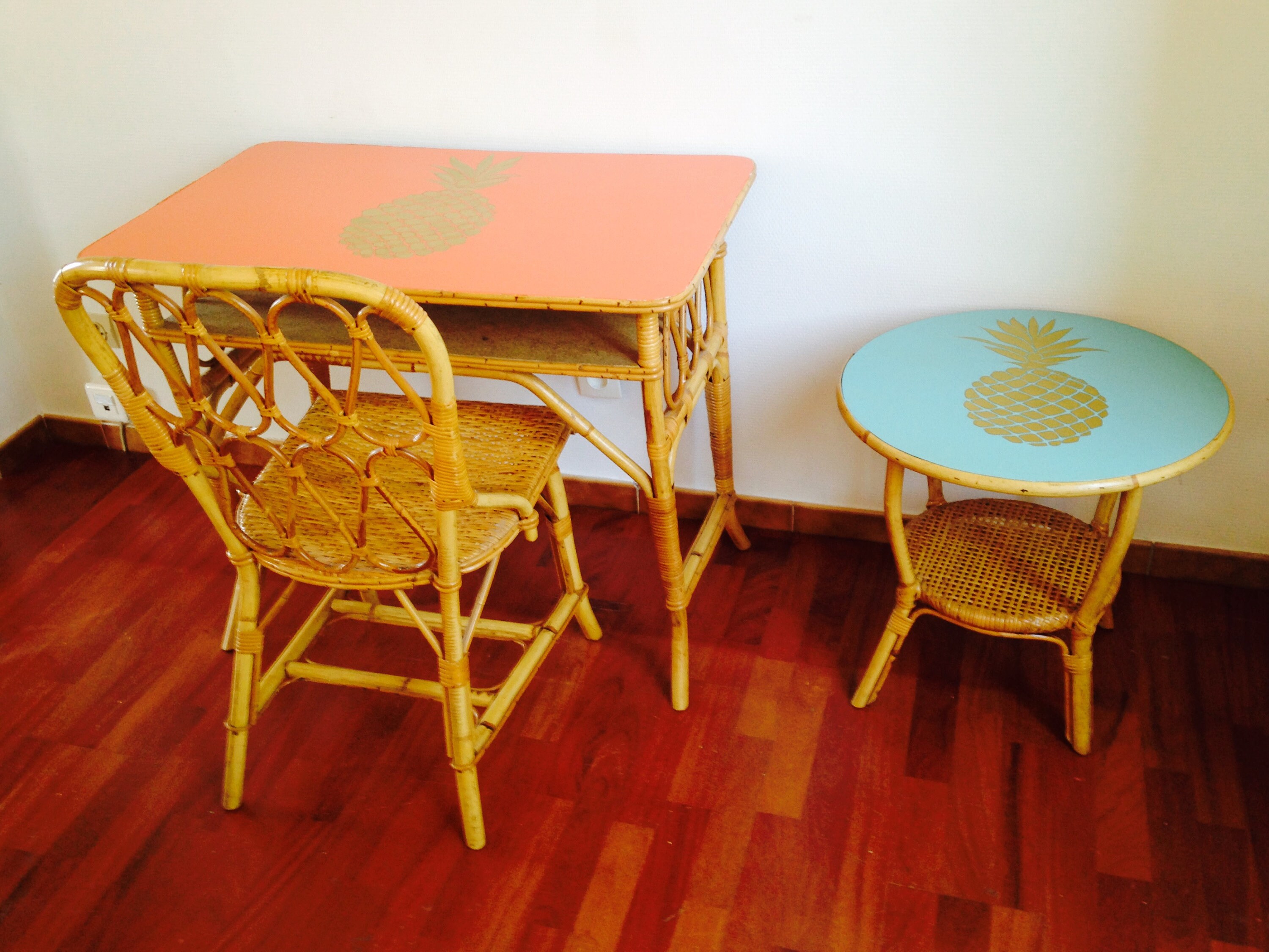 Desk and Chair Recycled Rattan and Bamboo Hand Decorated With Gold ...
