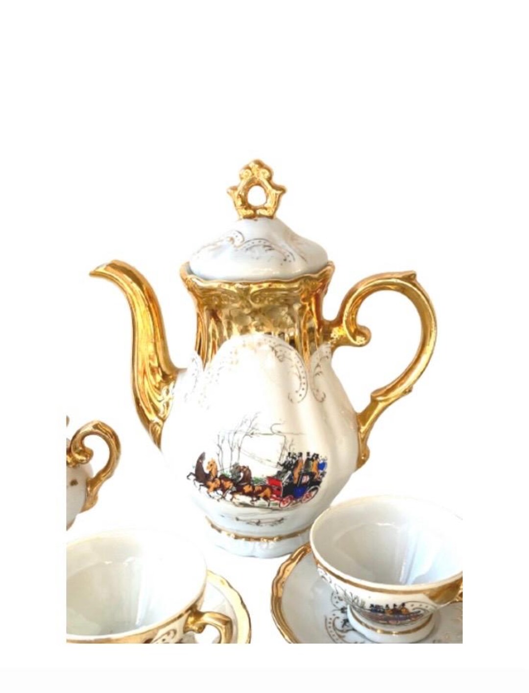 Teapot GOLD HIGH TEA Bavaria Porcelain Gold With Baroque 18th Century ...