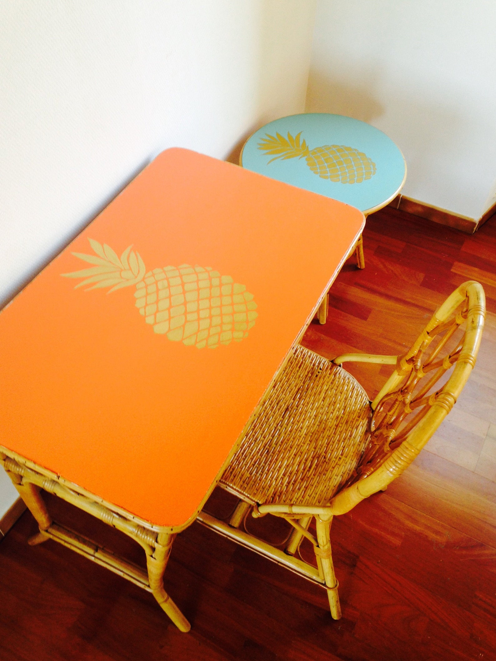 Desk and Chair Recycled Rattan and Bamboo Hand Decorated With Gold ...