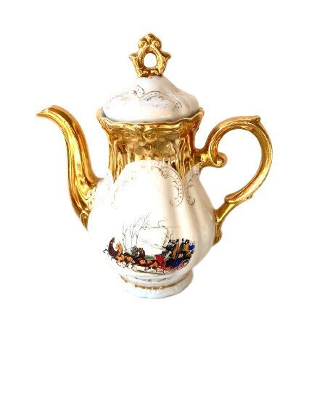 Teapot GOLD HIGH TEA Bavaria Porcelain Gold With Baroque 18th Century ...