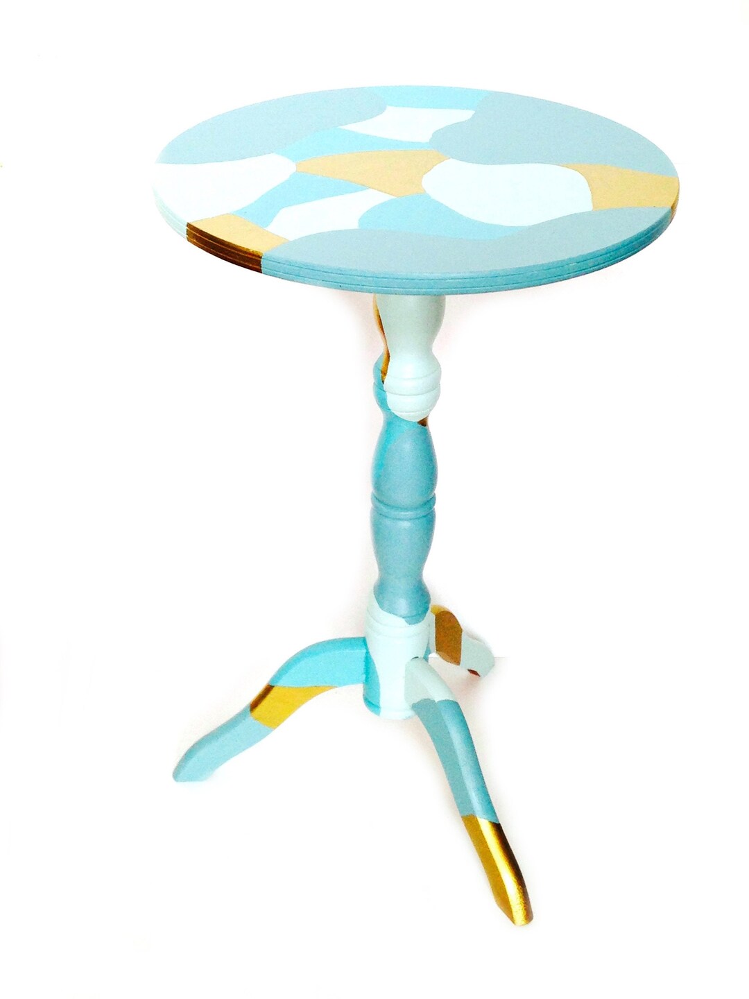 Coffee Table Pedestal Table BABY BLUE Small Round Sofa End 4 - Etsy