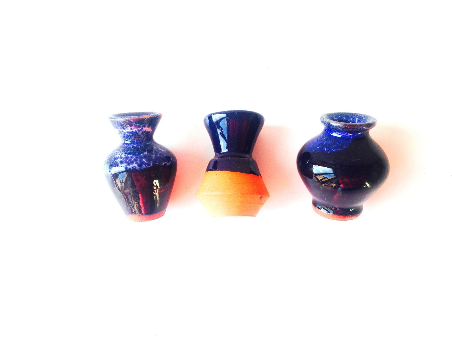 Pottery Miniature POTTERY Set of Three Blue Enamel on - Etsy