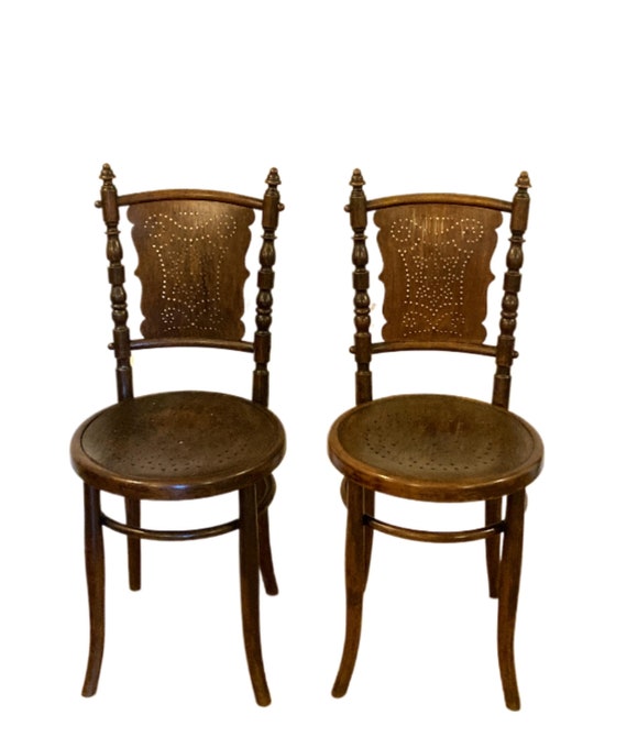 Authentic Rare Antique Fischel Chairs 1890s With Pierced Designs Seats and Backs Turned Wood Bent Decorative Chairs Only by Sophieldesign Etsy