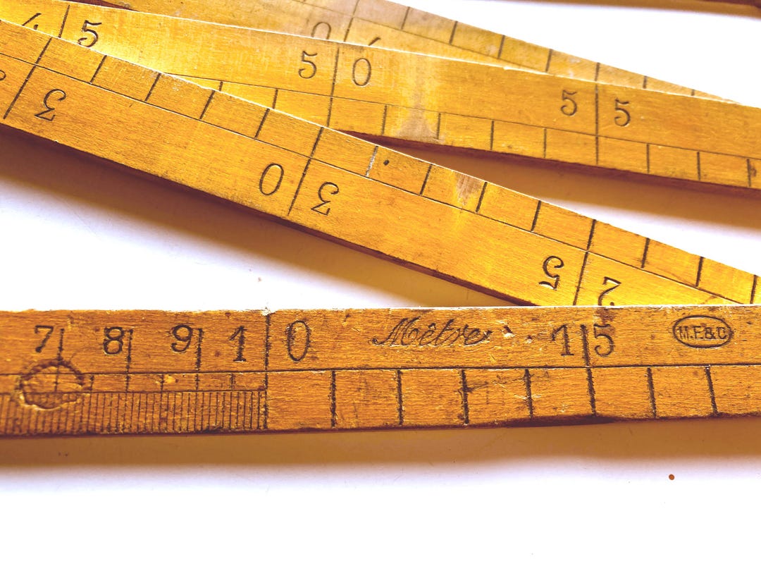 French Vintage Yellow Measuring Meter Made of Wood and Brass Foldable ...