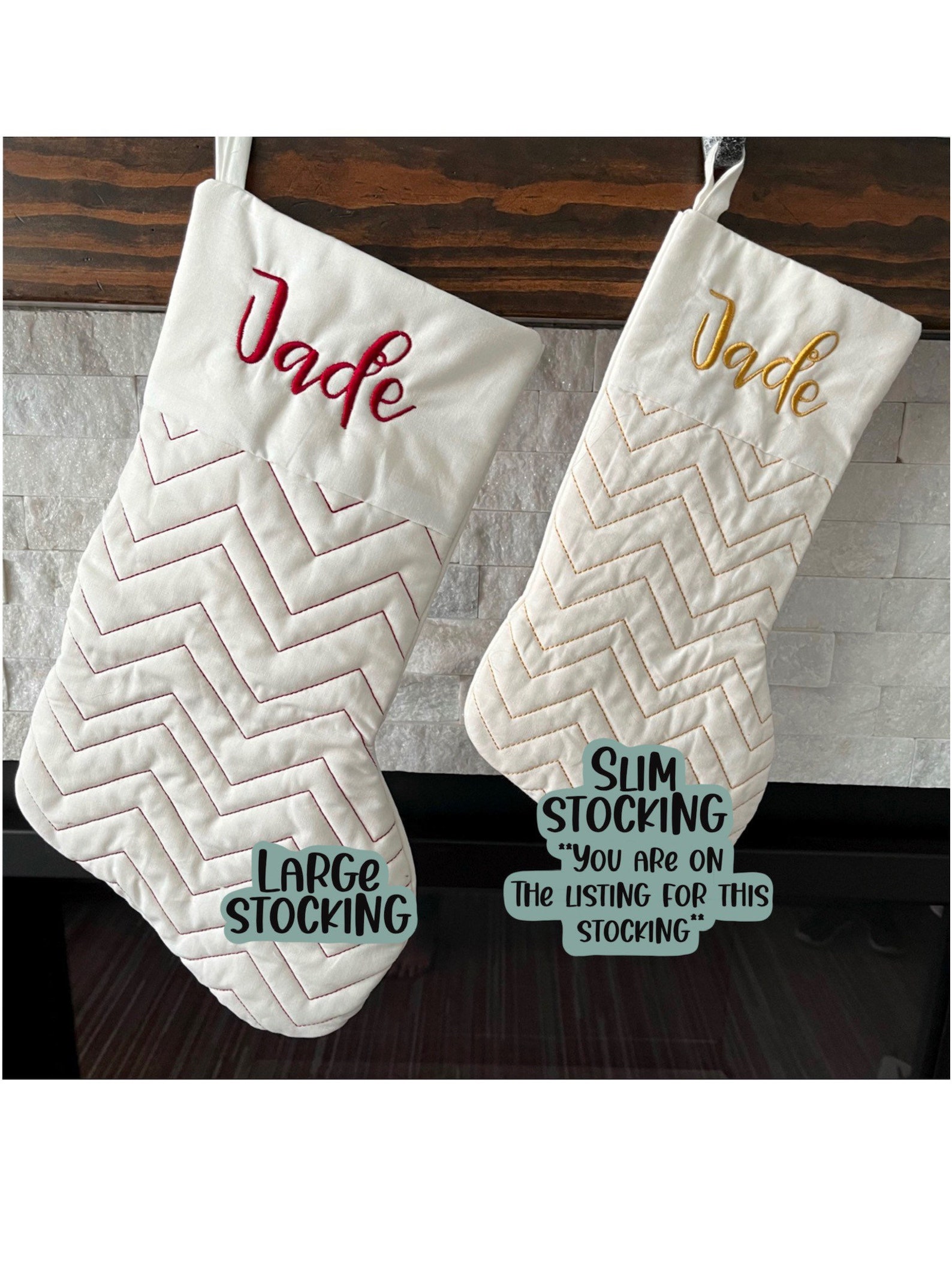 Herringbone Quilted Green Slim Christmas Stocking Customized | Etsy