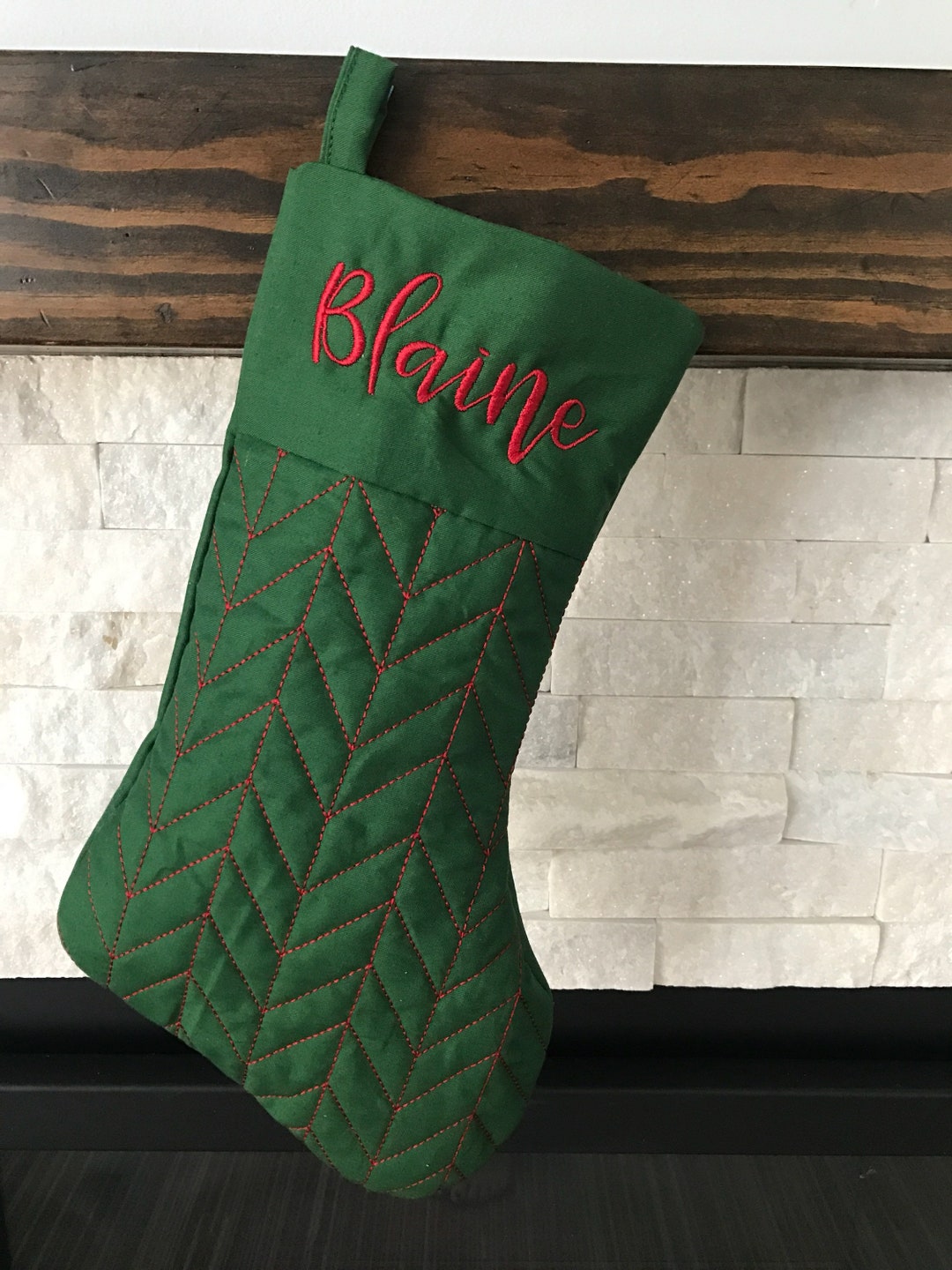 Herringbone Quilted Green Slim Christmas Stocking * Customized ...