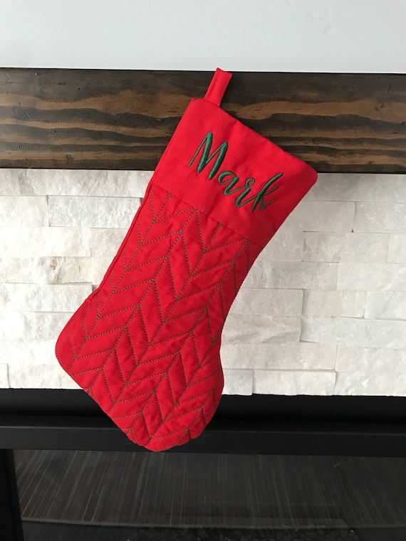 Herringbone Quilted Red Slim Christmas Stocking Customized | Etsy