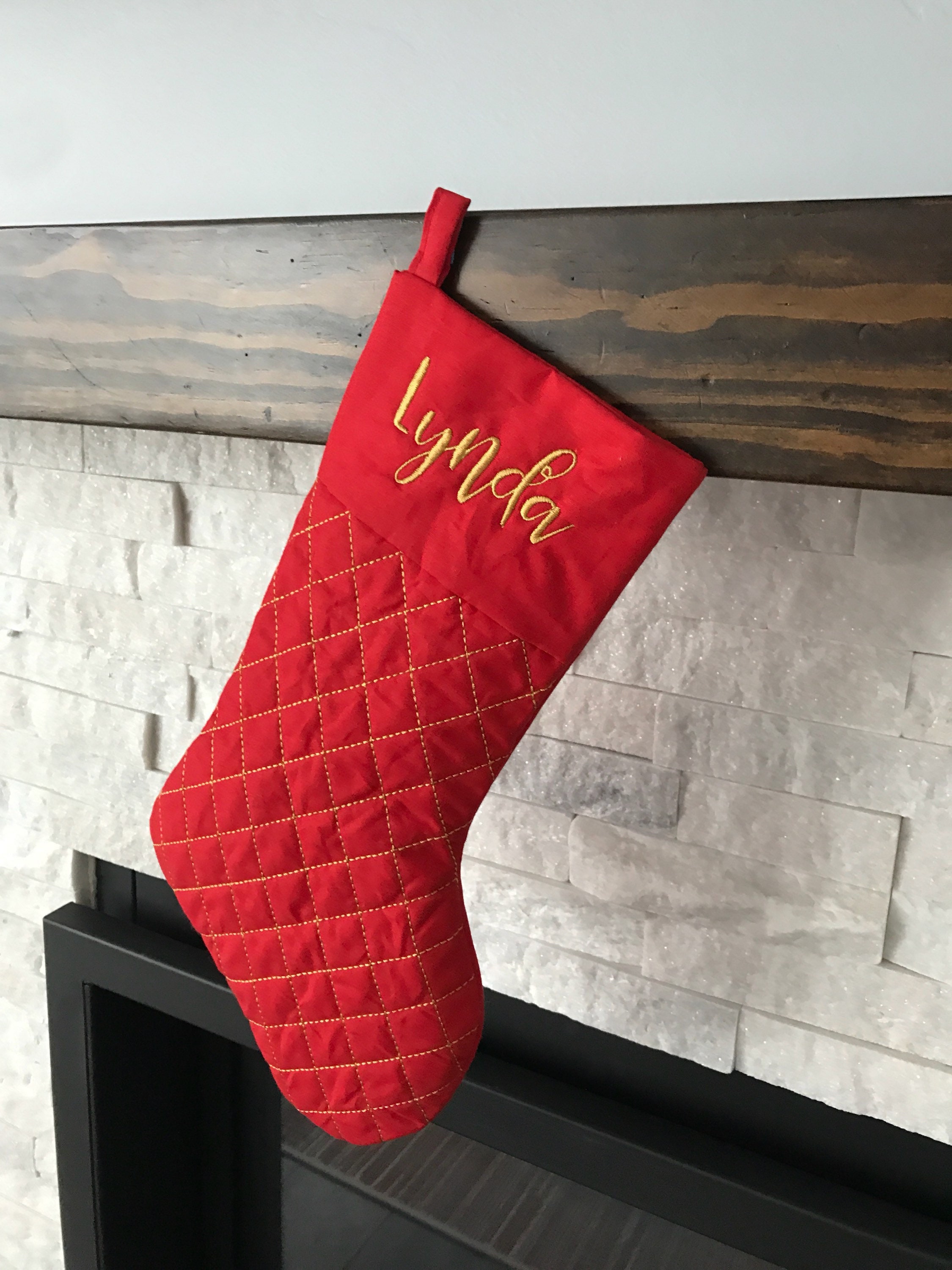 Diamond Quilted Red Slim Christmas Stocking Customized | Etsy