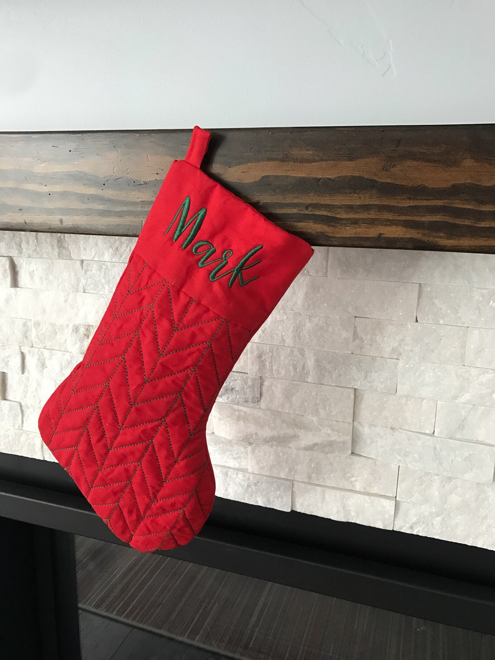 Herringbone Quilted Red Slim Christmas Stocking Customized | Etsy