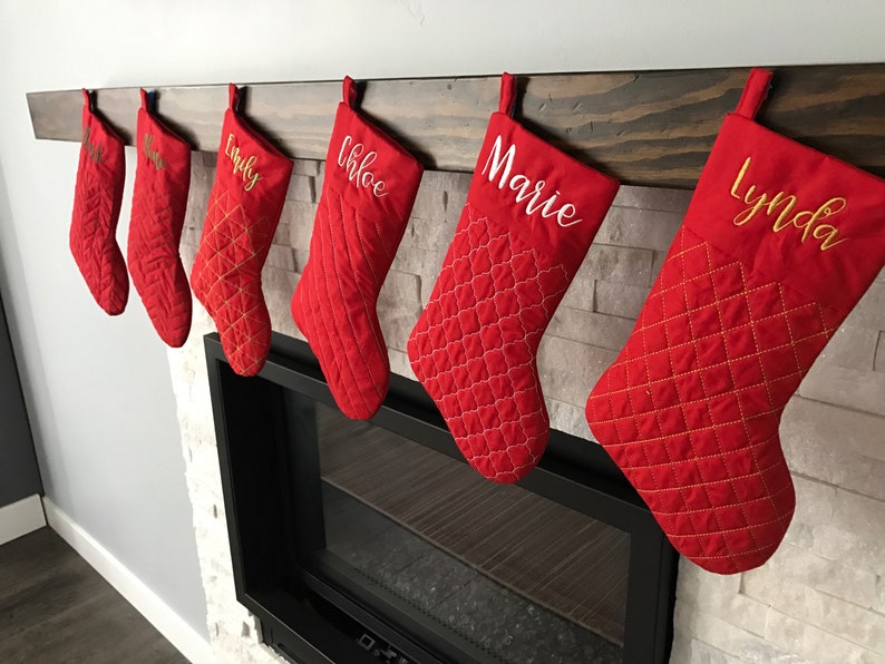 Herringbone Quilted Red Slim Christmas Stocking Customized | Etsy