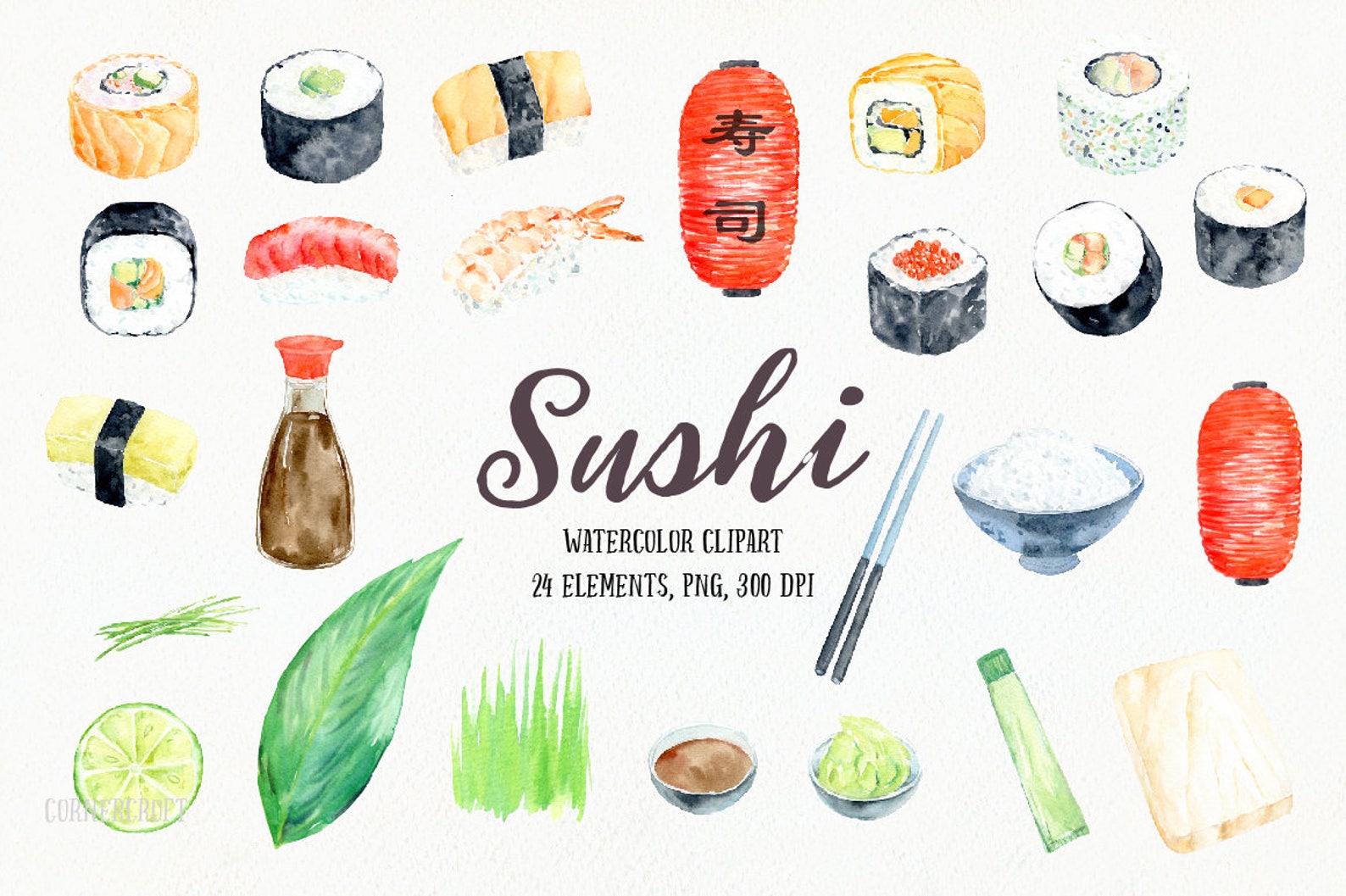 Sushi Clipart Watercolor Sushi Japanese Food Sushi Bar - Etsy UK